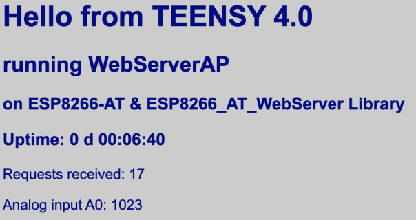 New ESP8266_AT_WebServer library supporting Teensy boards running ESP8266 AT shields | Teensy Forum